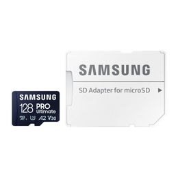 Samsung Pro Ultimate MicroSD Speicherkarte (128 GB, 200 MB/s Lesegeschwindigkeit, mit SD-Adapter), blau