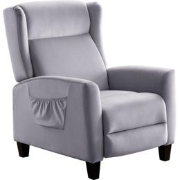ATLANTIC HOME COLLECTION TV-Sessel, klassischer Ohrensessel mit Relaxfunktion und praktischer Seitentasche, grau