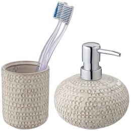 Wenko Badaccessoire-Set Davos, Set, 2 tlg., aus Keramik mit Effektglasur, braun