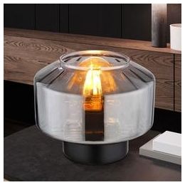 Tischlampe schwarz Schlafzimmerleuchte modern Nachttischlampe, bauchiger Lampenschirm Rauchglas Leselampe, Metall, 1x E27 Fassung, DxH 18x14,5 cm