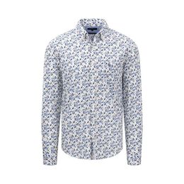 Fynch-Hatton Langarmhemd mit Allover Blumenmuster, blau