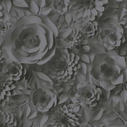 Moderne Blumentapete schwarz grau 3D Tapete mit Blumen für Büro und Wohnzimmer Florale Vliestapete ausgefallen - Black, Grey