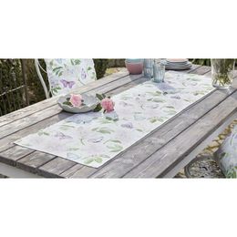 Dekoleidenschaft - Tischläufer Papillon 40x140 cm, creme-weiß, Schmetterlinge, Blätter, Blüten, Mitteldecke