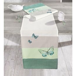 Dekoleidenschaft - Tischläufer Butterfly in weiß / beige / grün, 40x160 cm