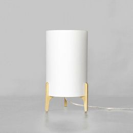 Licht-Erlebnisse Tischlampe Weiß Stoff Holz E27 25 cm Modern Tischleuchte - Weiß