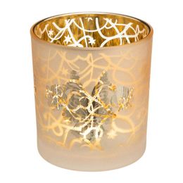 Teelichthalter aus bedrucktem zylindrischem glas - d. 7 cm - Feeric lights & christmas - golden