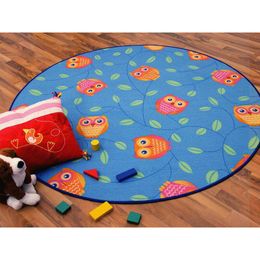 Snapstyle - Kinder Spielteppich Eule Blau Rund in 7 Größen - 133 cm Rund