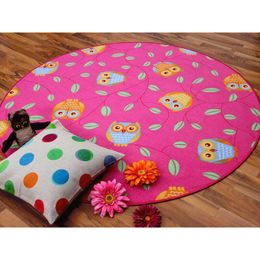 Snapstyle - Kinder Spielteppich Eule Pink Rund in 7 Größen - 133 cm Rund