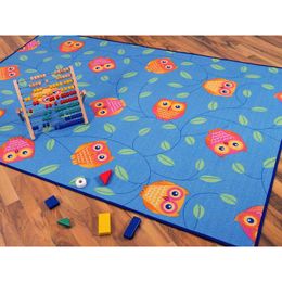 Snapstyle - Kinder Spielteppich Eule Blau in 24 Größen - 80x240 cm