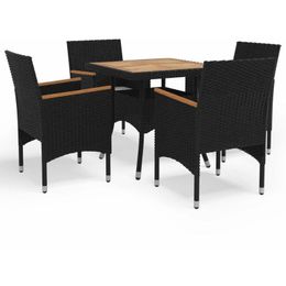 Bonnevie - 5-tlg. Gartenmöbel Set Sitzgruppe Garten mit Tisch und Stühlen - Schwarz Poly Rattan und Akazienholz BV793238