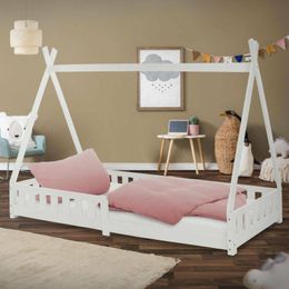Kinderbett Tipi, 90x200 cm, Weiß, mit Rausfallschutz und Lattenrost - ML-Design