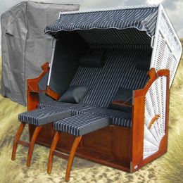 Gardeni - Strandkorb Ostsee anthrazit uni Schutzhülle 2x komplette Bezüge Strandkorb xxl - anthrazit uni - weisses Polyrattan