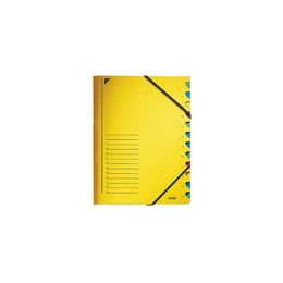 Leitz - Ordnungsmappe din A4 350g/m² Pendareckarton recycelt Farbe: gelb Farbe des Fächerblocks: mehrfarbig 12 Fächer