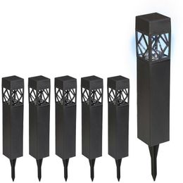 Solarlampen 6er Set, kaltweiß, wasserdicht, Dämmerungssensor, led Solarleuchte, HxBxT: 41 x 6 x 6 cm, schwarz - Relaxdays