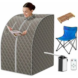 Mini-Dampfsauna, Mobile Heimsauna, Einstellbare Temperatur, Timer bis 90 Min., mit Fernbedienung, inkl. Klappstuhl und Fußmassageroller (Grau)