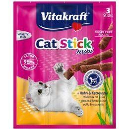 Vitakraft - Katzensnack Cat-Stick mini Huhn & Katzengras - 3 x 6g