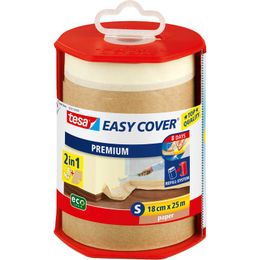 Tesa Easy Cover Premium Abdeckfolie für Malerarbeiten - 2 in1 Malerfolie zum Abdecken und Kreppband zum Abkleben - Nachfüllbar, mit Abroller - 25 m x 18