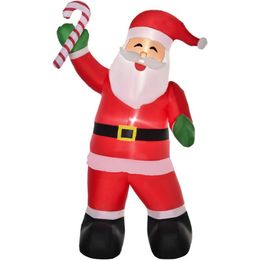 HOMCOM Aufblasbarer Weihnachtsmann mit Zuckerstange 250 cm led mit Gebläse Weihnachts-Party Weihnachtsdekoration Weiß+Rot+Grün 140 x 85 x 250 cm