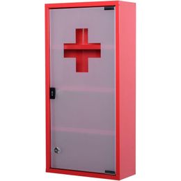 HOMCOM - Edelstahl Medizinschrank Arzneischrank Erste Hilfe Schrank mit Schloss (Modell 3) - Rot