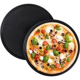 Pizzablech, 2er Set, rund, antihaftbeschichtet, Pizza & Flammkuchen, Carbonstahl, Pizzaform, ∅ 32 cm, grau - Relaxdays