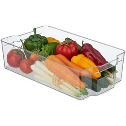 Kühlschrank Organizer, Lebensmittel Aufbewahrung, hbt: 10 x 38 x 21 cm, Kühlschrankbox mit Griff, transparent - Relaxdays
