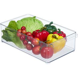 Relaxdays - Kühlschrank Organizer, Aufbewahrung von Lebensmitteln, hbt: 10x20,5x36,5 cm, Küchenbox mit Griff, transparent