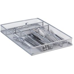 Besteckkasten groß Metallgeflecht, Besteckeinsatz offen, Größe l, hbt: 5,1x28,6x40,6 cm, robust, silber - Relaxdays