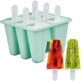 Eisformen Silikon, 6 Eis am Stiel Formen, je 80 ml, diy, Wassereisformen für Kinder & Erwachsene, türkis/weiß - Relaxdays