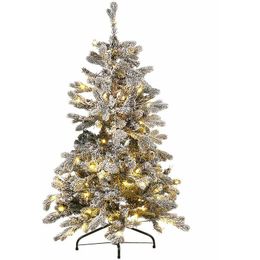 Beliani - Weihnachtsbaum künstlich 120 cm Weiß Schneebedeckt mit Kunstschnee Ständer und LED-Beleuchtung Weihnachtszeit Weihnachten Wohnzimmer Modern