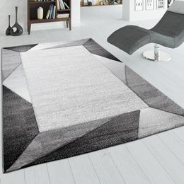 Paco Home - Wohnzimmer-Teppich Bordüre 3-D-Effekt, Kurzflor-Teppich, In Grau 120x170 cm
