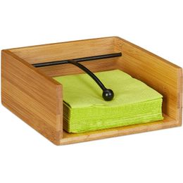 Serviettenhalter Bambus, mit Beschwerer, für 25 x 25 cm Servietten, flacher Tisch Serviettenständer, natur - Relaxdays