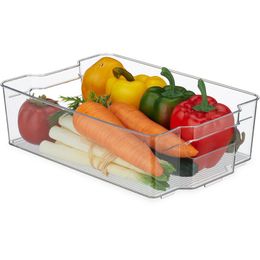Kühlschrank Organizer, Aufbewahrung von Lebensmitteln, HxBxT: 9x31,5x21,5 cm, Küchenbox mit Griff, transparent - Relaxdays