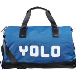 Globetrotter Reisetasche, Reißverschluss, YOLO-Schriftzug, blau