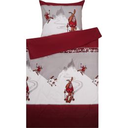 Kaeppel Biber-Bettwäsche "Elch auf Ski", rot