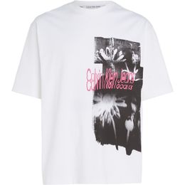Calvin Klein Jeans T-Shirt, Baumwolle, Motiv, Rundhals, für Herren, weiß, XL