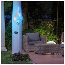 LED Solar Steck Leuchte silber Außen Deko Lampe Garten Beleuchtung blau Crackle Glas