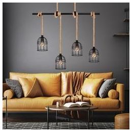Pendelleuchte Wohnzimmer Esstischlampe Hängelampe Sisalseil, Gitter Design Metall schwarz, 4x E14, BxH 90 x 150 cm