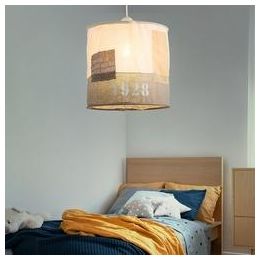 Lampenschirm beige grau Textil Schirm Pendelleuchte Stoffschirm Hängelampe, geeignet für E27 Fassungen, Armee Stil, DxH 26 x 28 cm