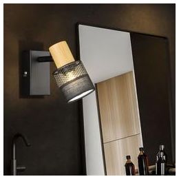 Wandleuchte Wohnzimmerlampe Flurleuchte Wandlampe mit beweglichem Spot, Metall Holz Textil, 1x E14 Fassung, LxBxH 10x13,5x17 cm, Wofi 11649