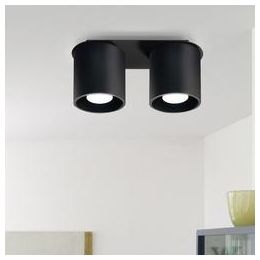 Deckenleuchte schwarz rund Deckenlampe zwei Strahler Spotleuchte schwarz, 2 Flammig ALU, 2x GU10, L 26 cm