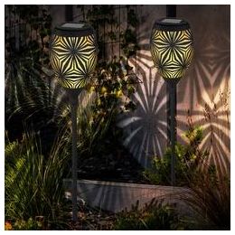 Außenlampe schwarz Steckleuchte Garten Solarlampe modern, Wegeleuchte Erdspieß Dekorstanzungen, Metall gold, 1x LED warmweiß, DxH 11x58 cm, 2er Set