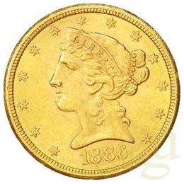 5$ Goldmünze Half Eagle Liberty Head - Kopf