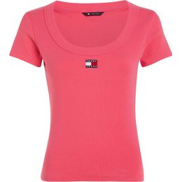 Tommy Jeans T-Shirt, Kurzarm, Logo-Stickerei, für Damen, pink, L