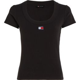 Tommy Jeans T-Shirt, Kurzarm, Logo-Stickerei, für Damen, schwarz, XS