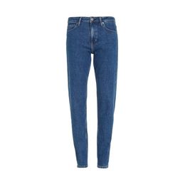 Calvin Klein Slim-fit-Jeans MR SLIM - SOFT BLACK mit Leder-Brandlabel am hinteren Bundabschluss, blau