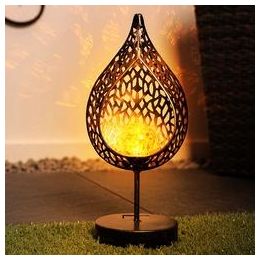 LED Solar Tisch Leuchte Feuer Effekt Garten Deko Tropfen gold Außen Lampe Crackle Glas Flammen
