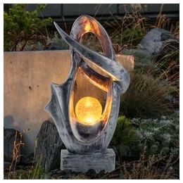 Solarlampe für Außen Garten Deko Terrassen Lampe Außen Boden Solar Lampe Outdoor stehend, mit Feuereffekt, Skulptur silber, Crackle Glaskugel, 1x LED 3000K, BxH 25,5x45 cm