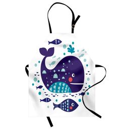 Abakuhaus Kochschürze Höhenverstellbar Klare Farben ohne verblassen, Wal Ozean Cartoon Big Fish, blau|lila