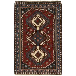 Nain Trading Orientteppich Yalameh 62x93 Handgeknüpfter Orientteppich / Perserteppich, rechteckig, Höhe: 12 mm, braun|rot