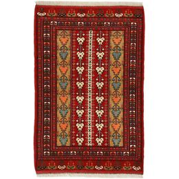 Nain Trading Orientteppich Turkaman 85x126 Handgeknüpfter Orientteppich / Perserteppich, rechteckig, Höhe: 6 mm, rot